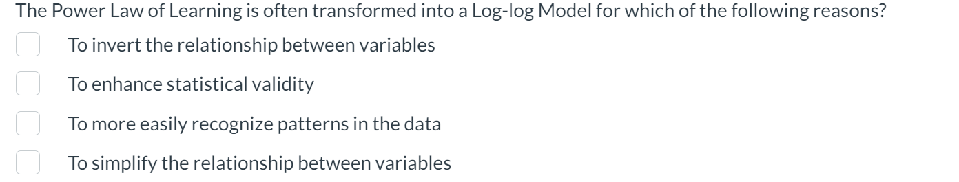 Solved The Power Law of Learning is often transformed into a | Chegg.com