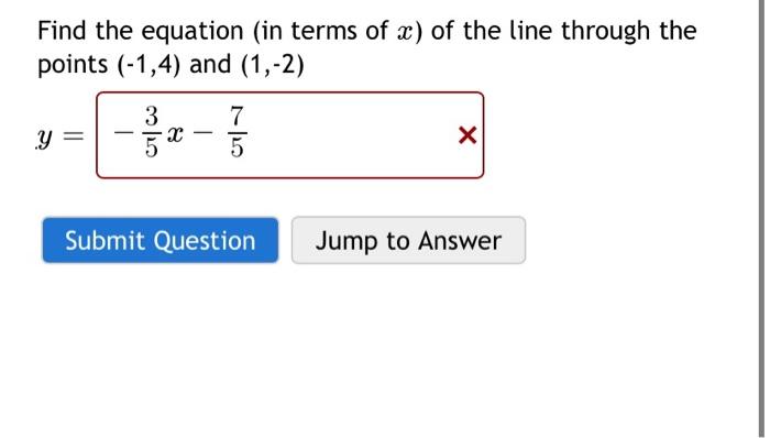 Solved Find the equation (in terms of x) of the line through | Chegg.com