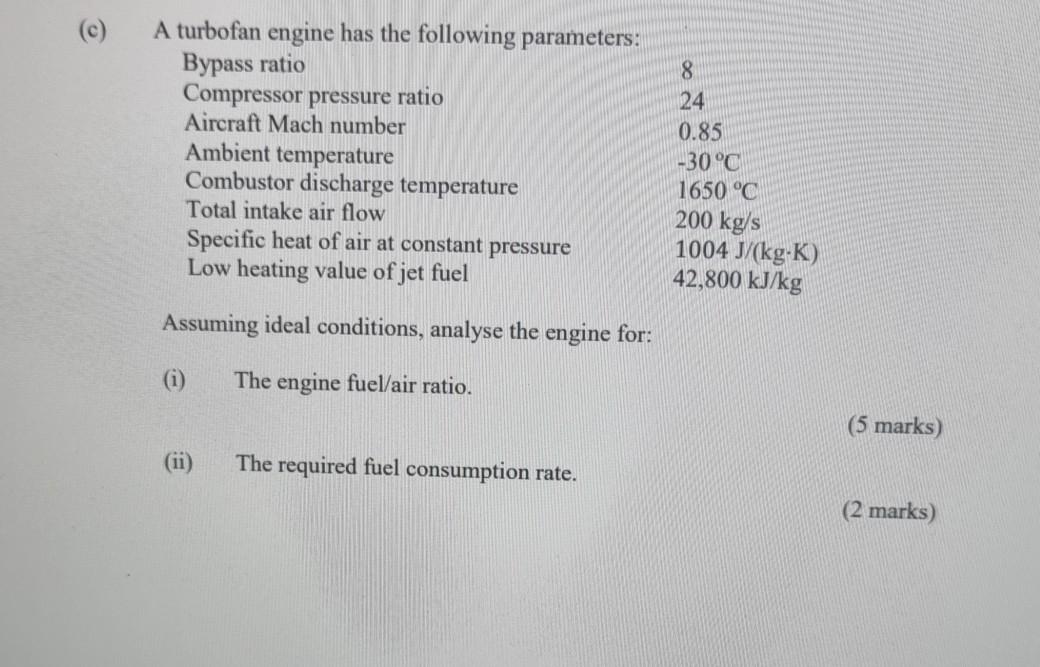 Solved A turbofan engine has the following parameters: | Chegg.com