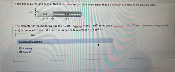 Solved A rod has a 1.3 m long section that is cast iron and | Chegg.com