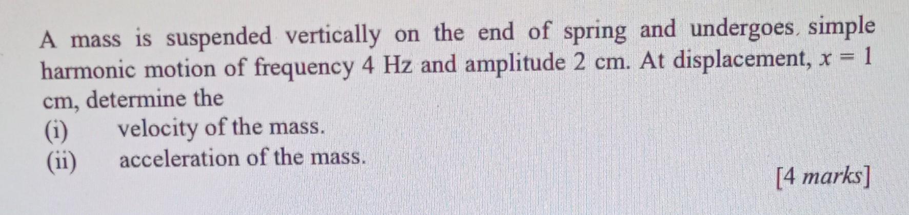 Solved A mass is suspended vertically on the end of spring | Chegg.com