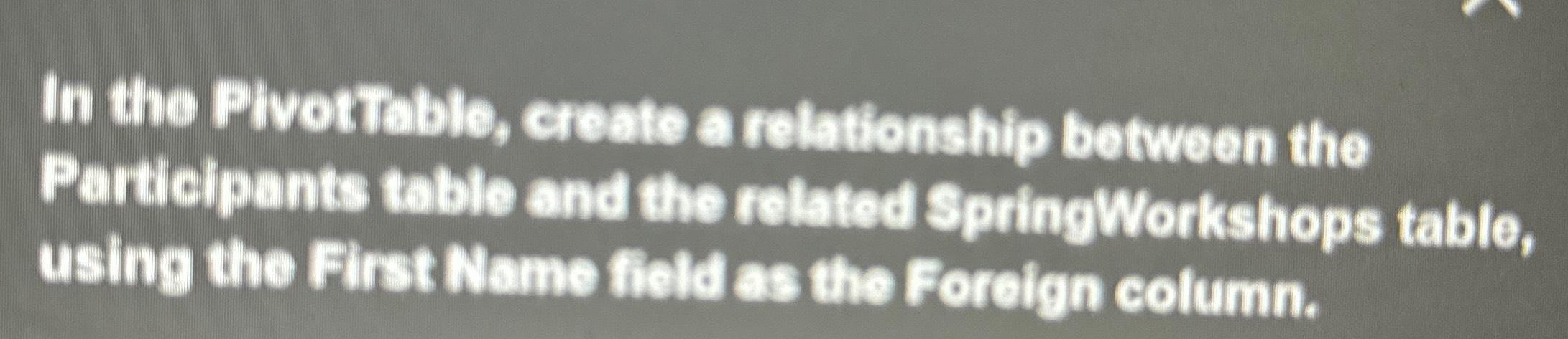 Solved In the Pivotiable, create a relationship between the | Chegg.com