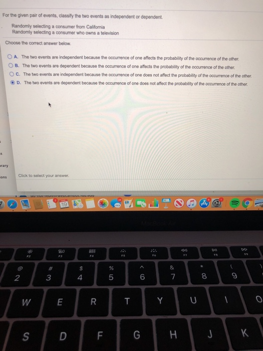 Solved For the given pair of events, classify the two events | Chegg.com