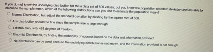 Solved # you do not know the underlying distribution for the | Chegg.com