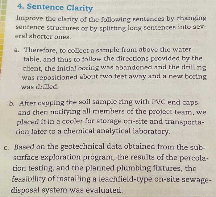 4. Sentence Clarity Improve the clarity of the | Chegg.com