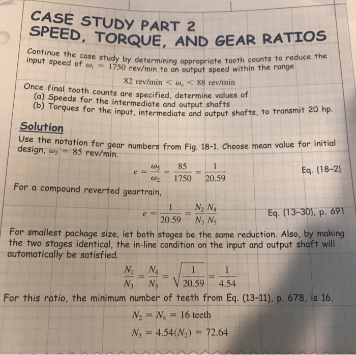 Solved CASE STUDY PART 2 SPEED, TORQUE, AND GEAR RATIOS | Chegg.com