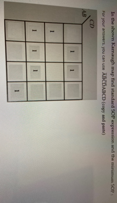 Solved In the shown Karnaugh map find standard SOP | Chegg.com