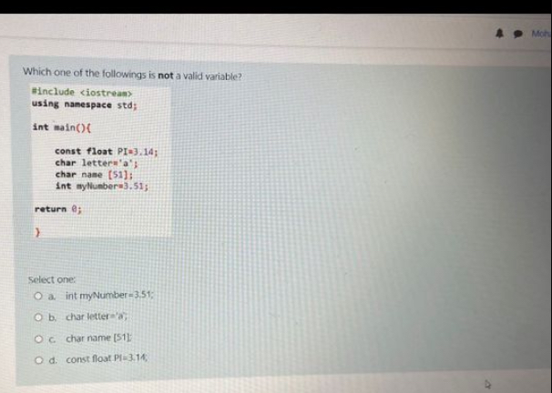 Solved Which one of the followings is not a valid | Chegg.com