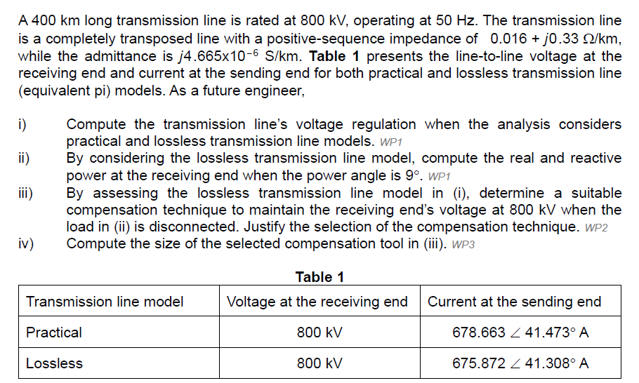 Solved A 400km ﻿long transmission line is rated at 800kV, | Chegg.com