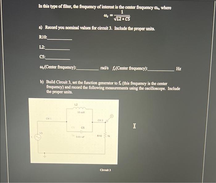 ELEE 2317A Lab 10- Passive Filters fall 2021 a) | Chegg.com