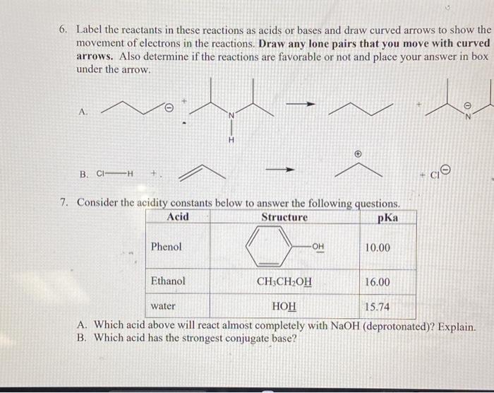 Solved 6. Label the reactants in these reactions as acids or | Chegg.com