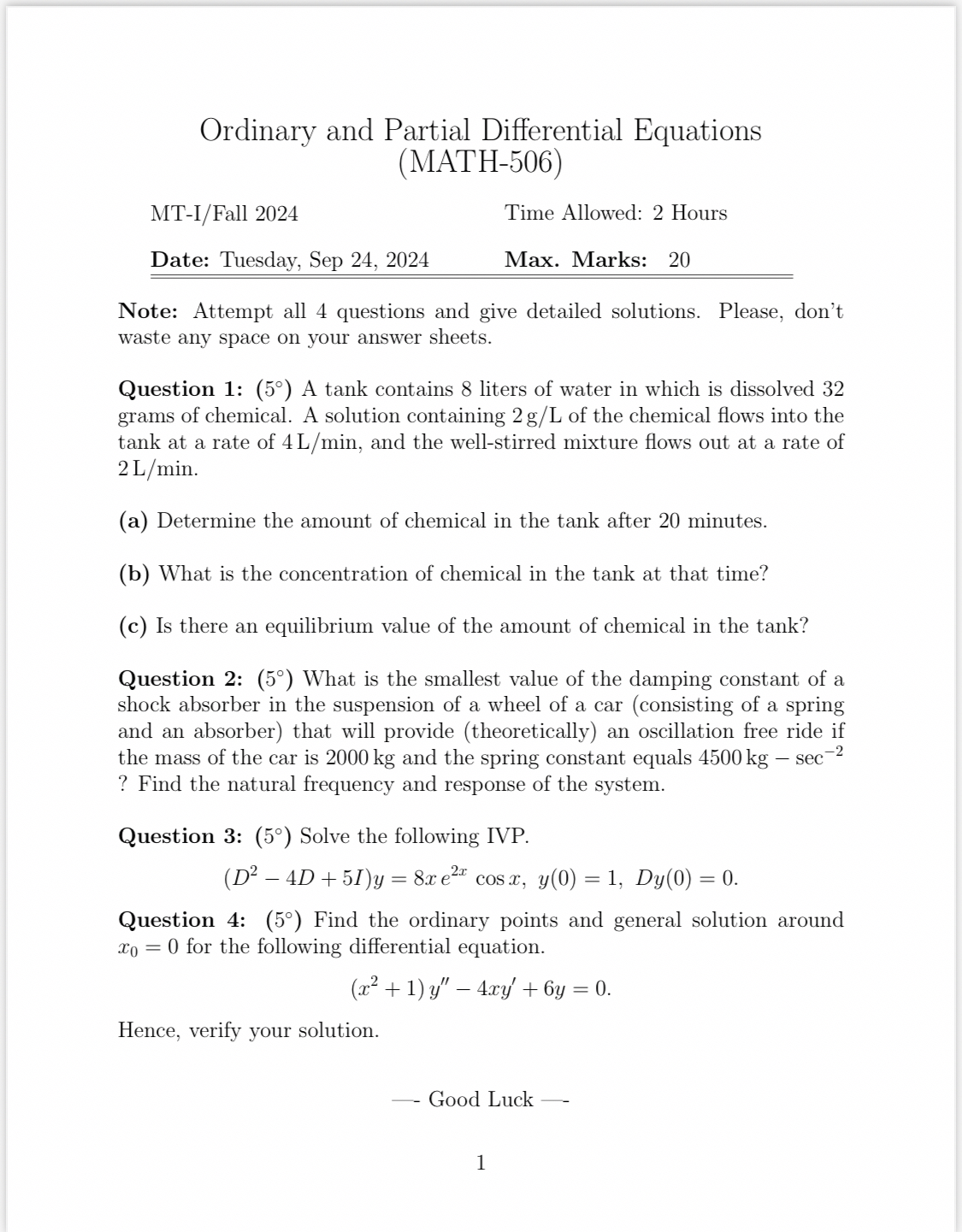 Solved Ordinary and Partial Differential | Chegg.com