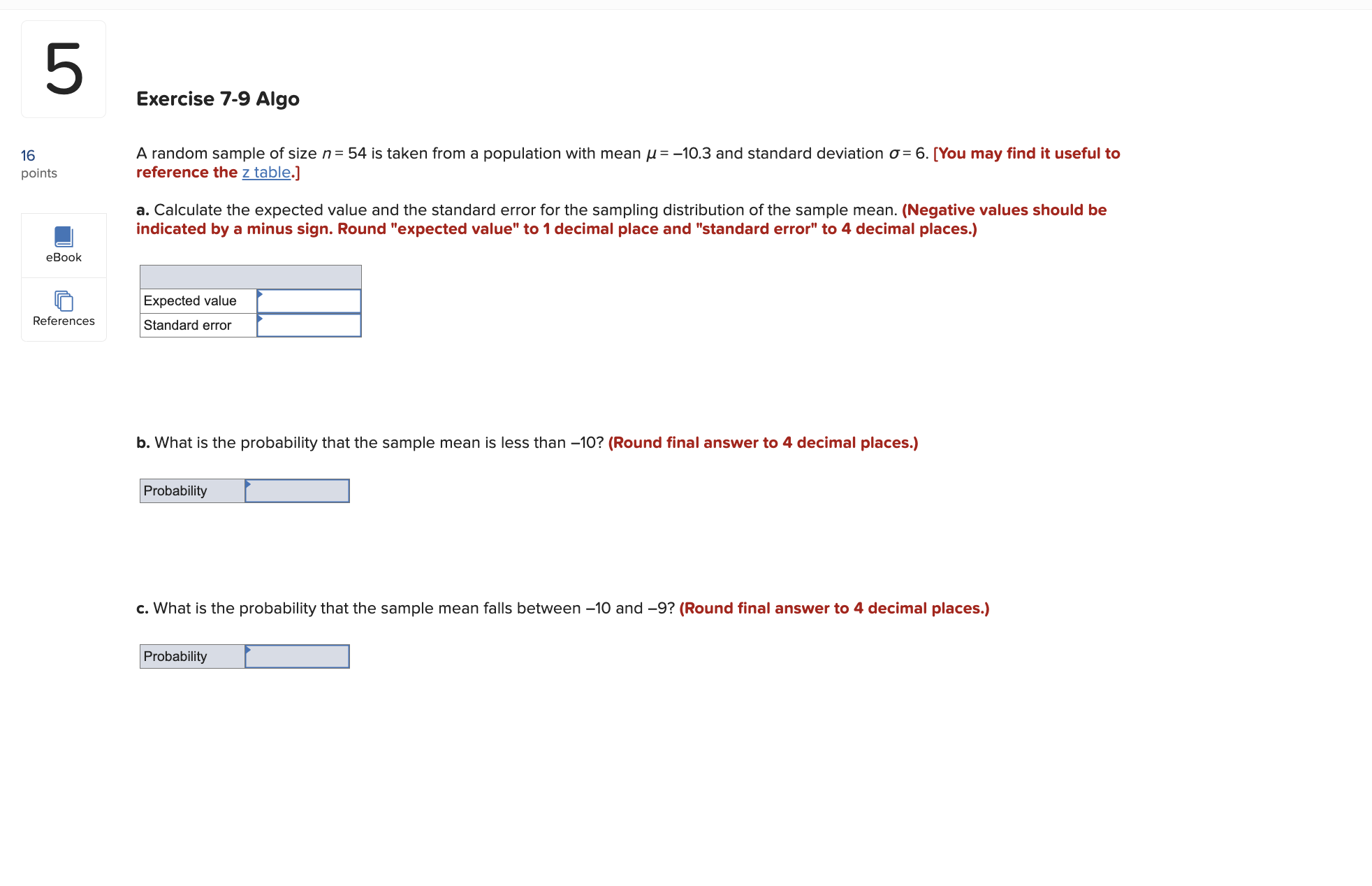 Solved Exercise 7-9 ﻿AlgopointsA random sample of size n=54 | Chegg.com