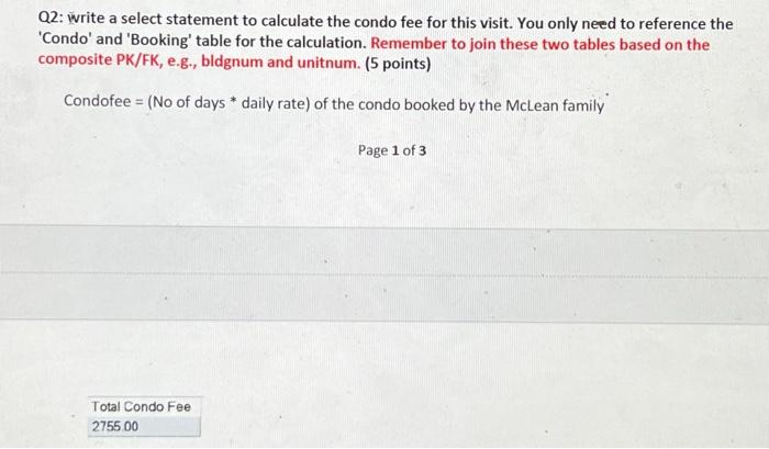 Solved Q2: Write a select statement to calculate the condo | Chegg.com
