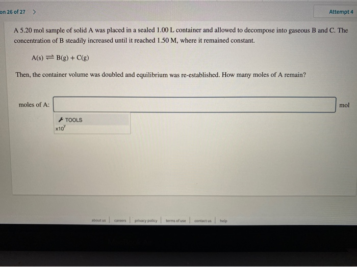 Solved on 26 of 27 > Attempt 4 A 5.20 mol sample of solid A | Chegg.com