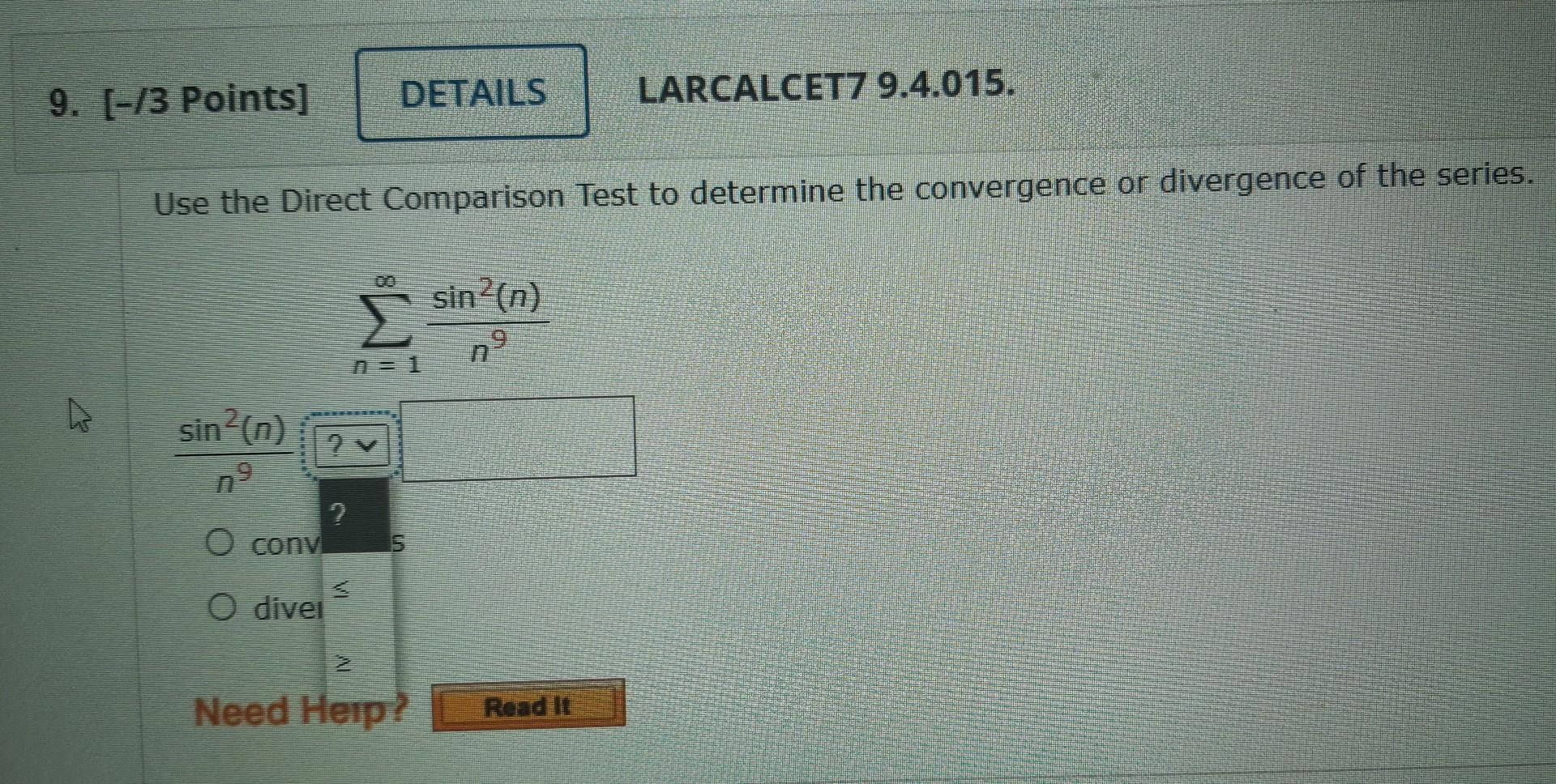 Solved Use the Direct Comparison Test to determine the | Chegg.com