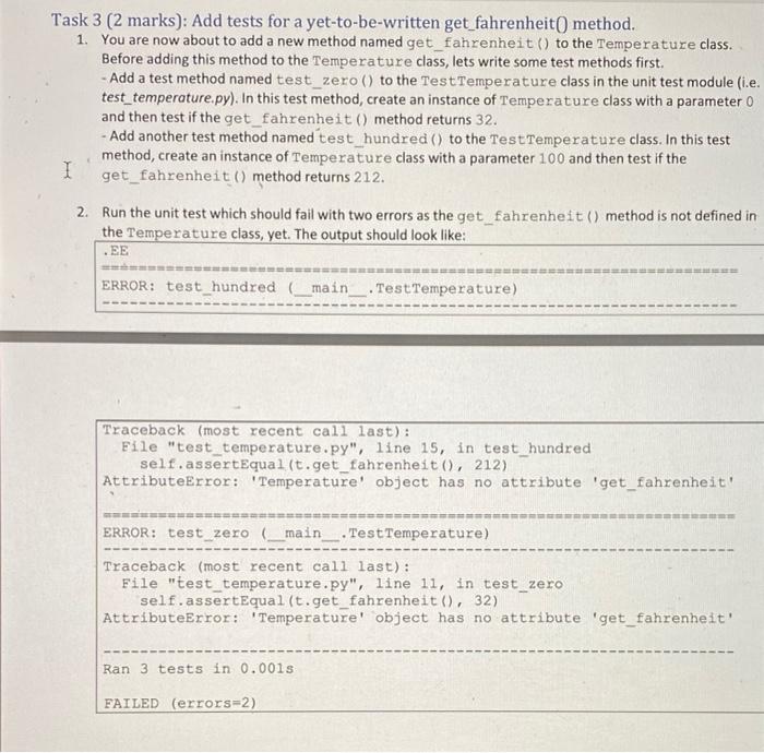 Solved Task 1 (1 mark): Define Temperature class. 1. Create | Chegg.com