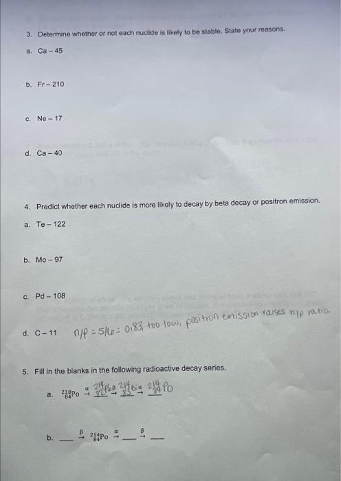 Solved 3. Determine whether or not each nuclide is likely to | Chegg.com