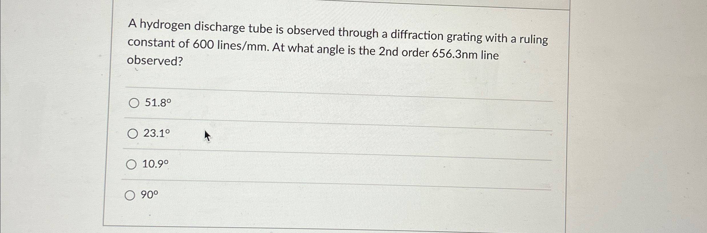 Solved A hydrogen discharge tube is observed through a | Chegg.com