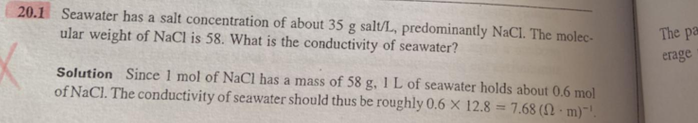 Solved 20.1 Seawater has a salt concentration of about 35g | Chegg.com