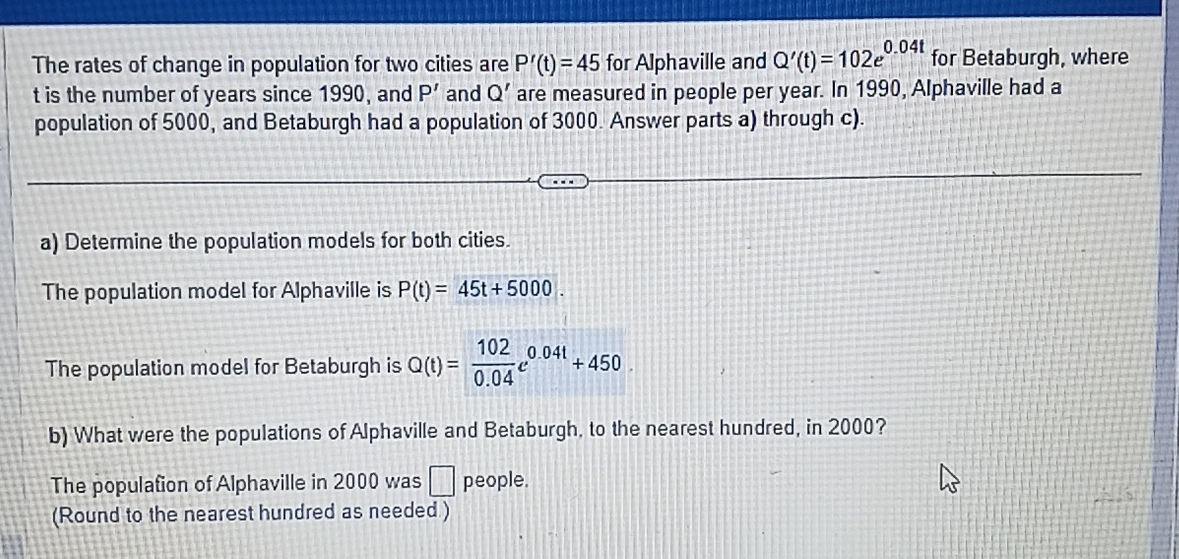 Solved What were the populations of Alphaville and | Chegg.com
