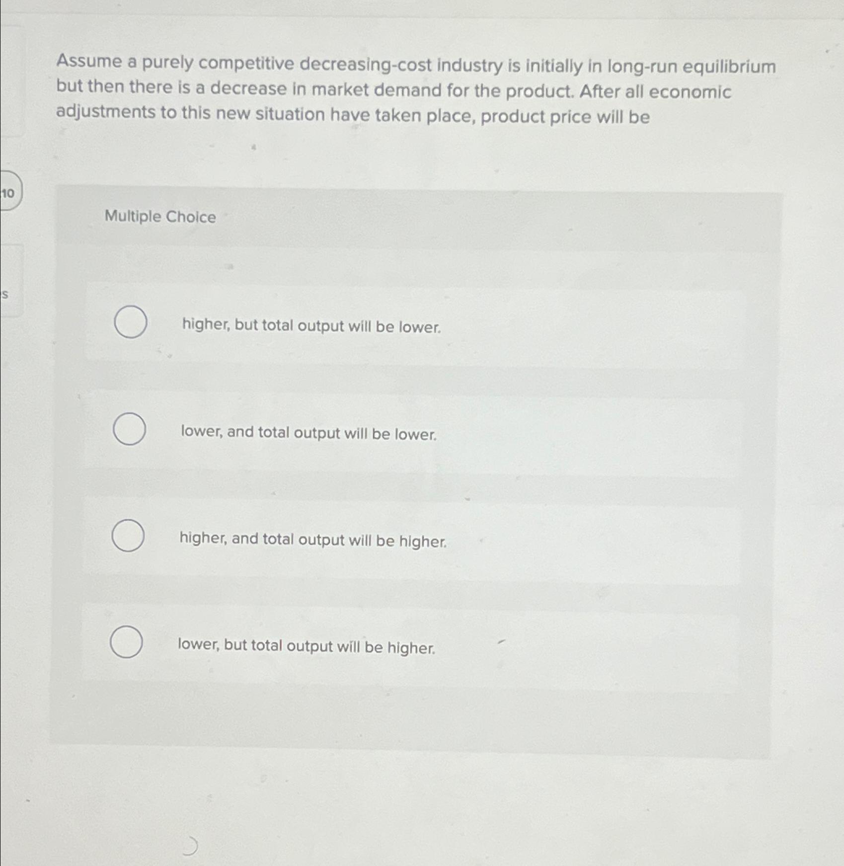 Solved Assume a purely competitive decreasing-cost industry | Chegg.com
