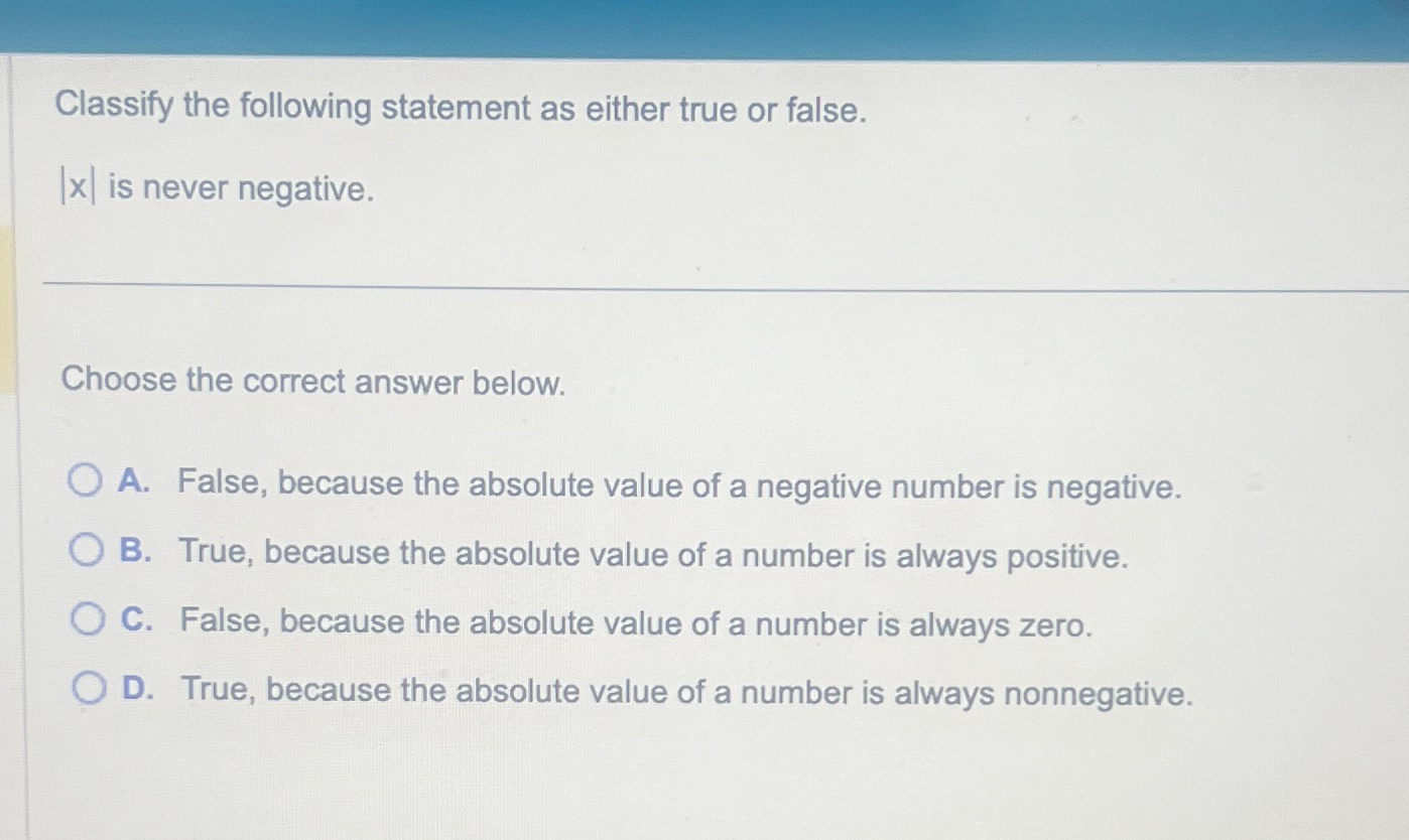 Solved Classify the following statement as either true or | Chegg.com