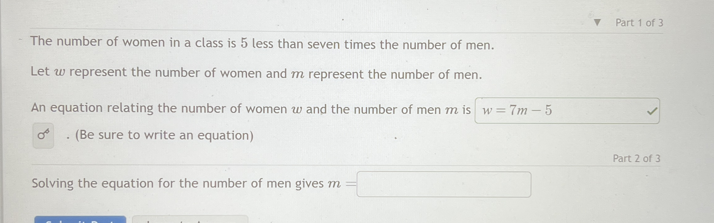 Solved The number of women in a class is 5 ﻿less than seven | Chegg.com