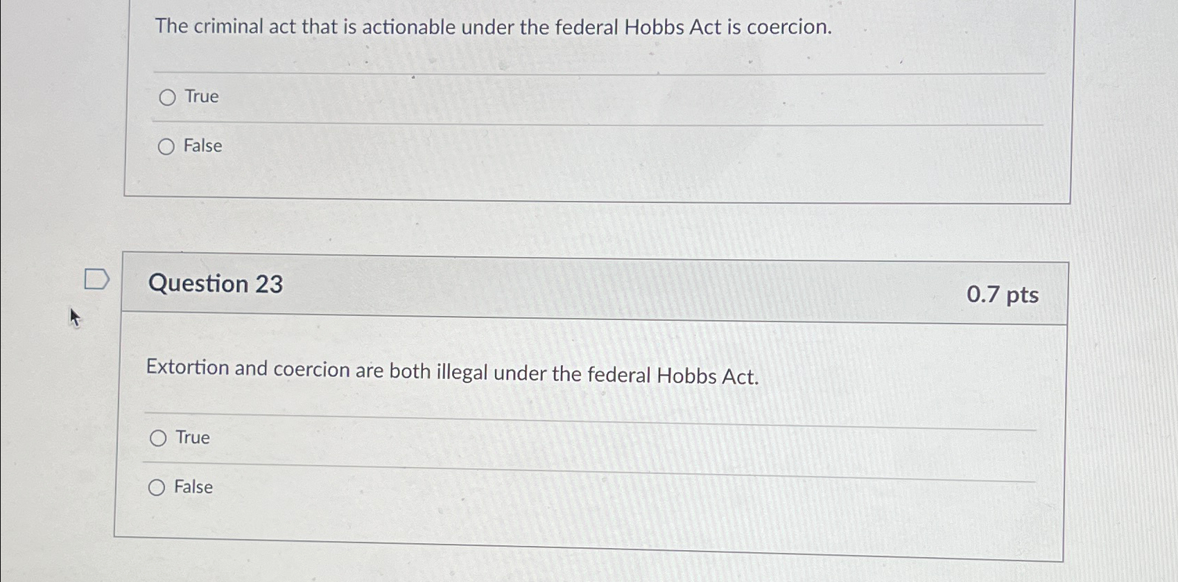 Solved The criminal act that is actionable under the federal | Chegg.com