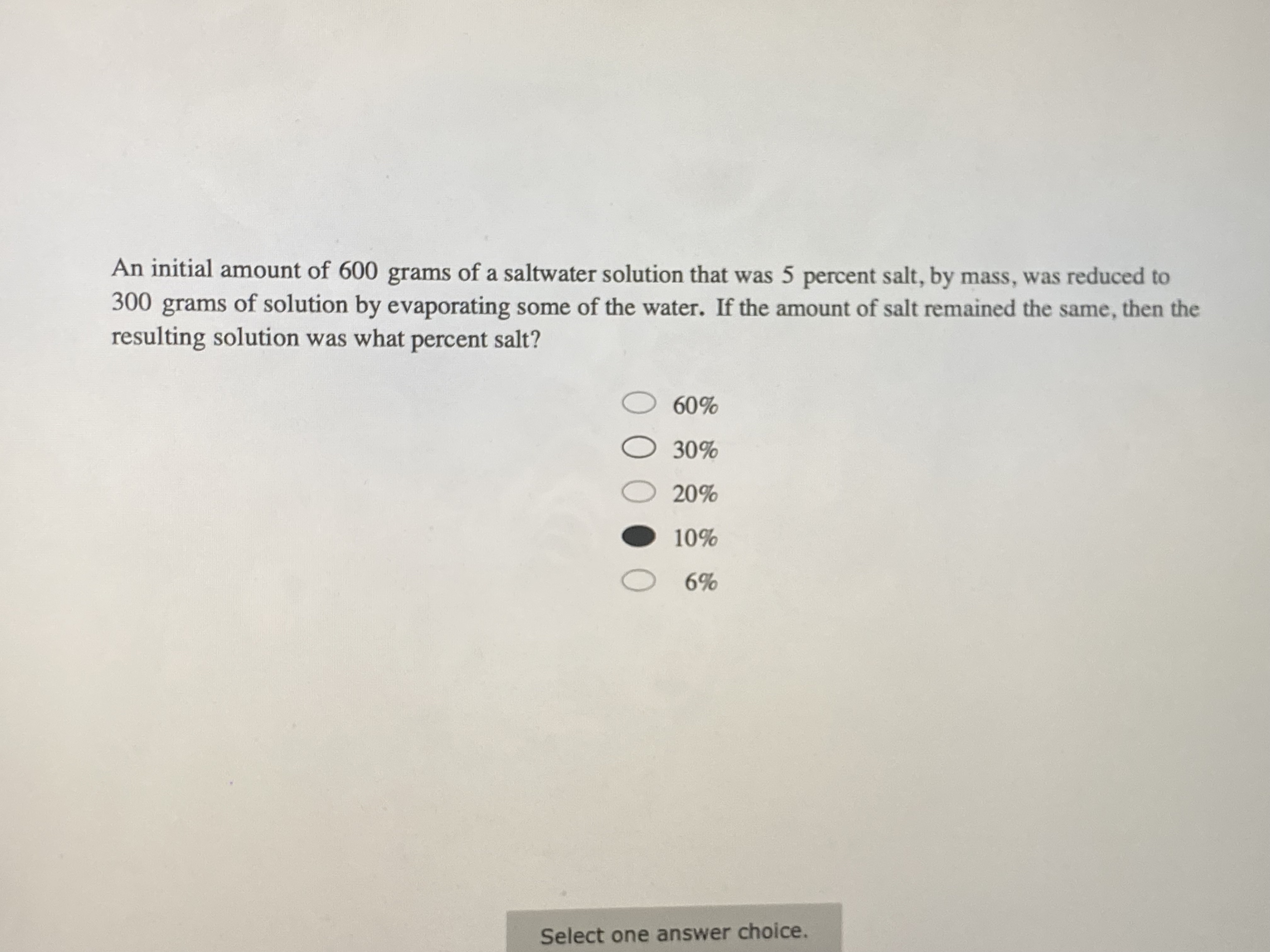 Solved An initial amount of 600 ﻿grams of a saltwater | Chegg.com