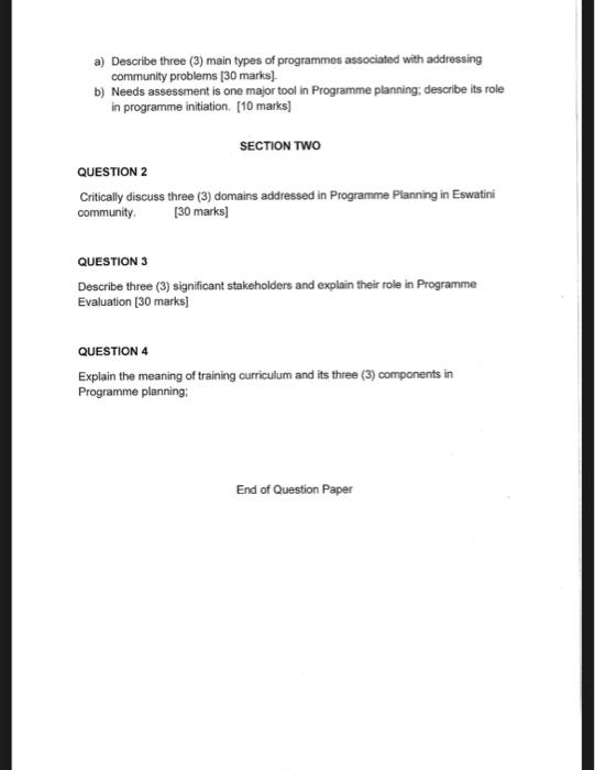 Solved a) Describe three (3) main types of programmes | Chegg.com