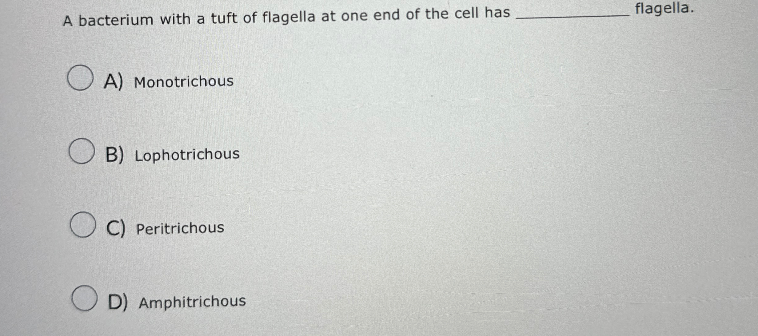 Solved A bacterium with a tuft of flagella at one end of the | Chegg.com
