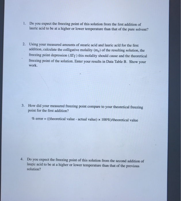 Solved Freezing Point Depression Worksheet Table A: | Chegg.com
