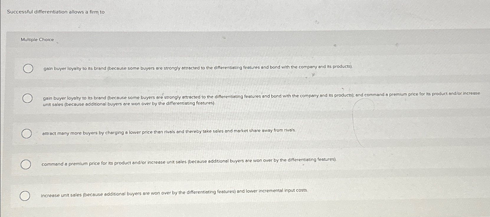 Solved Successful differentiation allows a firm toMultiple | Chegg.com