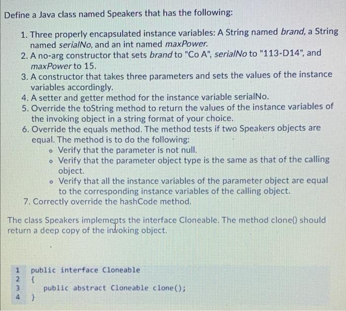Solved Define a Java class named Speakers that has the | Chegg.com