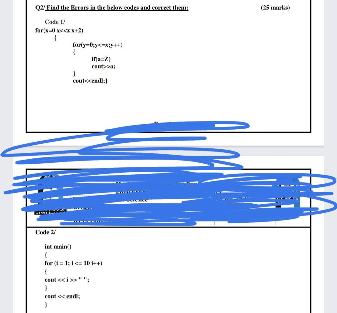 Solved Q2/ Find the Errors in the below codes and correct | Chegg.com
