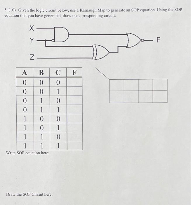 Solved 5. (10) Given the logic circuit below, use a Karnaugh | Chegg.com