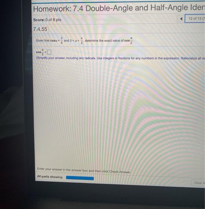 Solved Homework: 7.4 Double-Angle and Half-Angle Iden Score: | Chegg.com