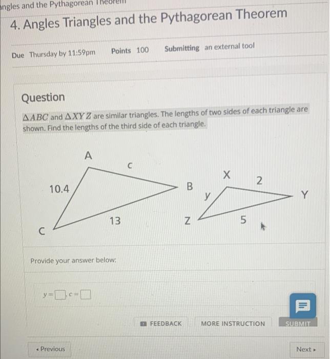 Solved angles and the Pythagorean 4. Angles Triangles and | Chegg.com