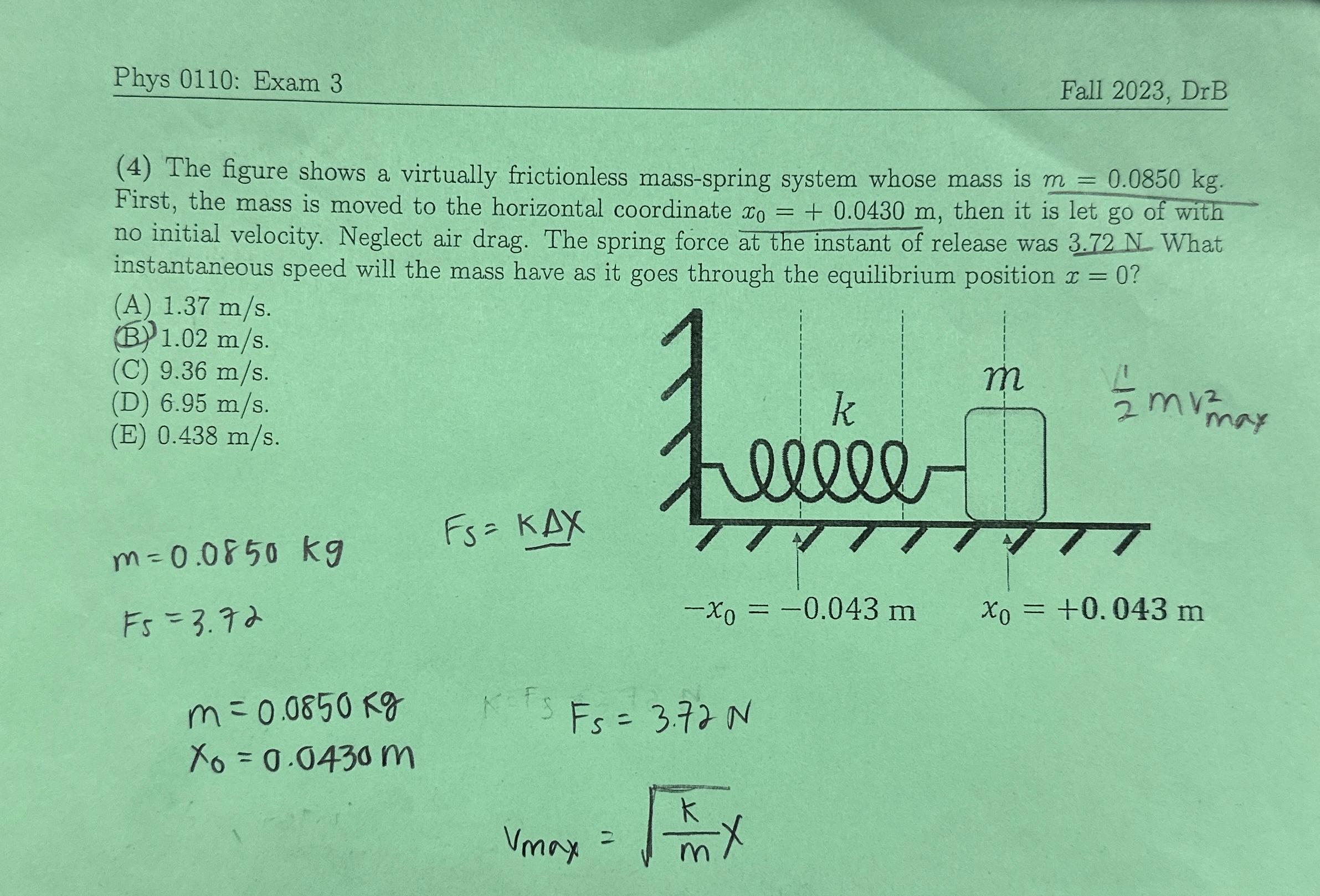 Solved Phys 0110: Exam 3Fall 2023, ﻿DrB(4) ﻿The figure shows | Chegg.com