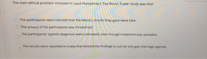 Solved The main ethical problem involved in Laud Humphrey's | Chegg.com