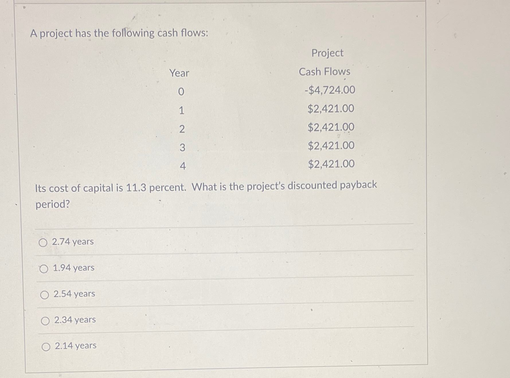 Solved A project has the following cash | Chegg.com