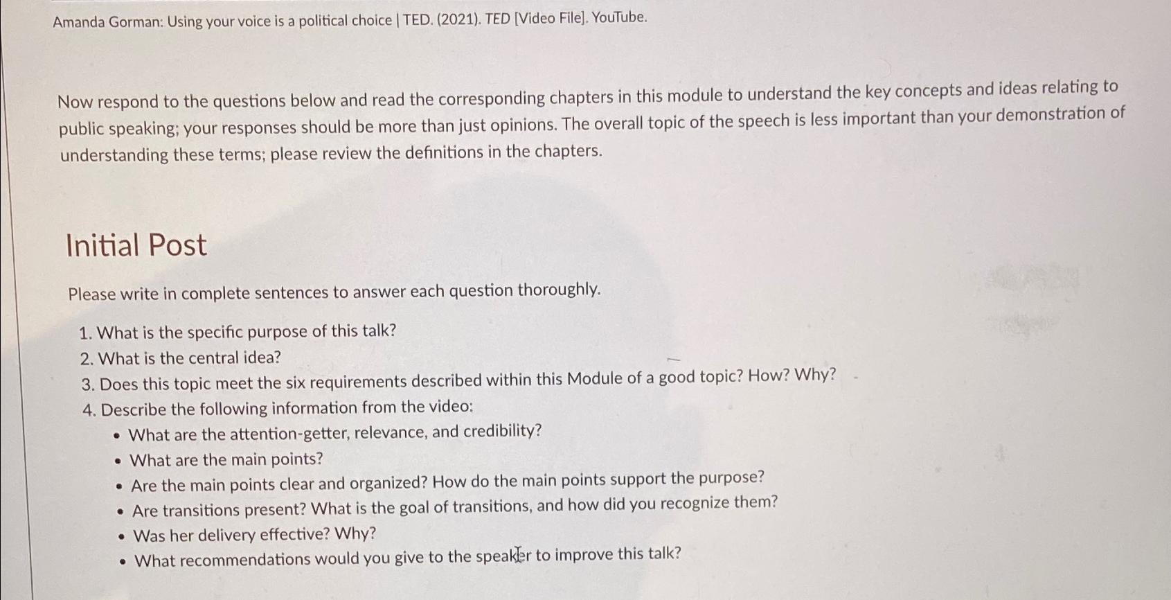Solved Amanda Gorman: Using your voice is a political choice | Chegg.com