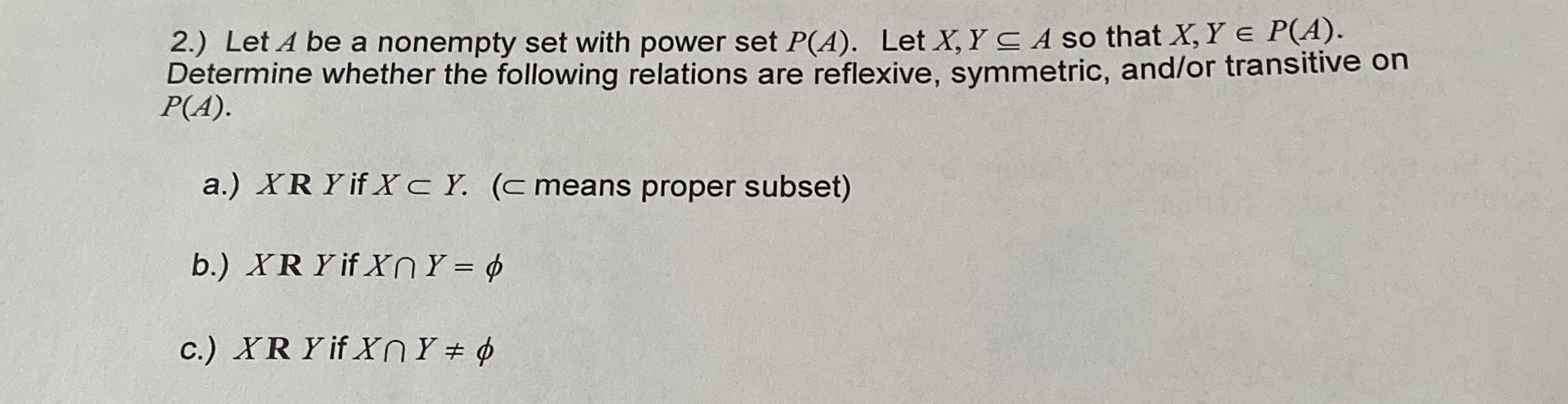 Solved 2.) ﻿Let A ﻿be a nonempty set with power set P(A). | Chegg.com