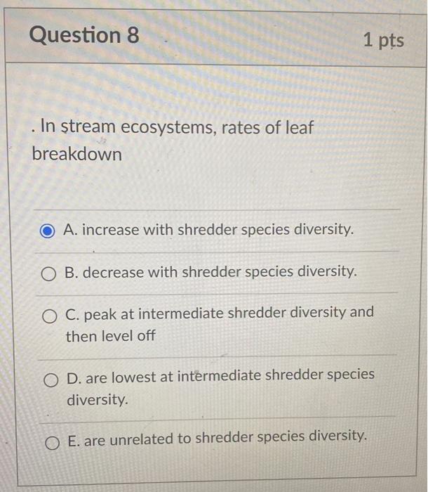 Solved . In stream ecosystems, rates of leaf breakdown A. | Chegg.com