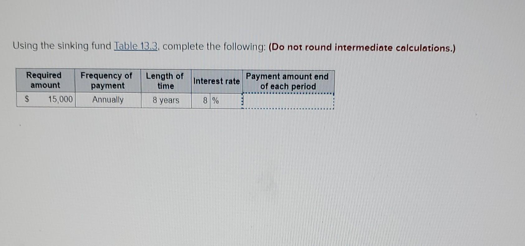 Solved Using the sinking fund Table 13.3, complete the | Chegg.com