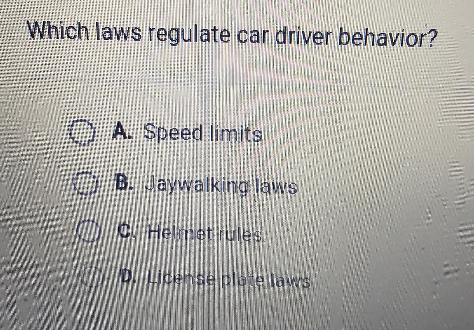 Solved Which laws regulate car driver behavior?A. ﻿Speed | Chegg.com