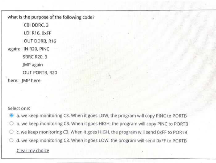 Solved what is the purpose of the following code? CBI DDRC, | Chegg.com