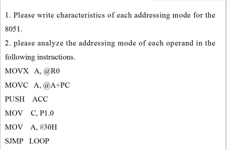 Solved 1. Please write characteristics of each addressing | Chegg.com