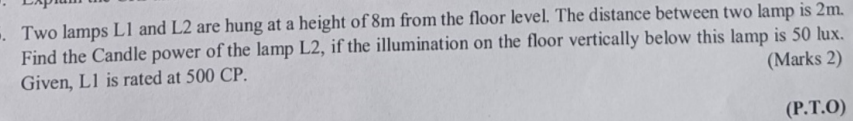 Solved Two lamps L1 ﻿and L2 ﻿are hung at a height of 8 ﻿m | Chegg.com